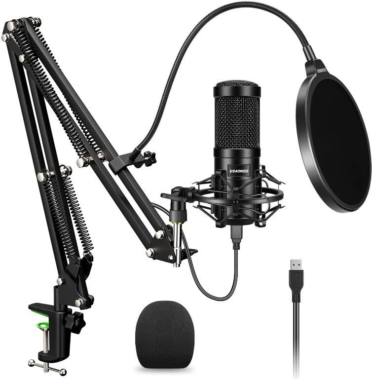Aokeo USB Condenser Microphone 192kHZ/24bit with Boom Arm, Shock Mount ...