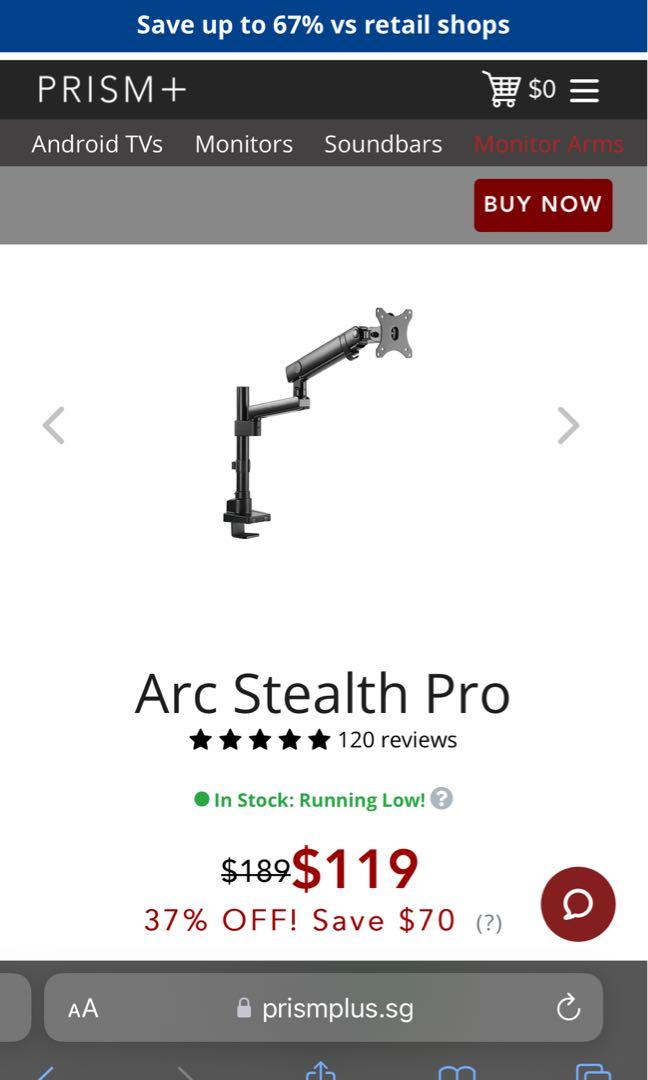 Arc Stealth Pro Monitor Arm Prism, Computers & Tech, Parts ...