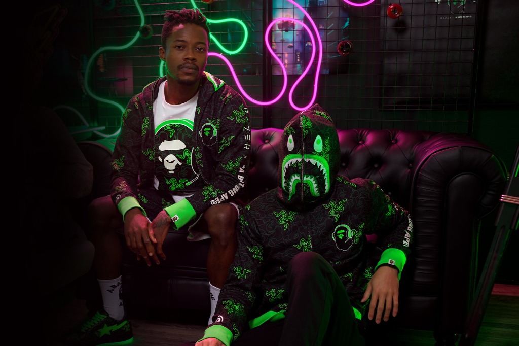 Bape x Razer Neon Camo Shark Full Zip Hoodie, Men's Fashion, Tops ...