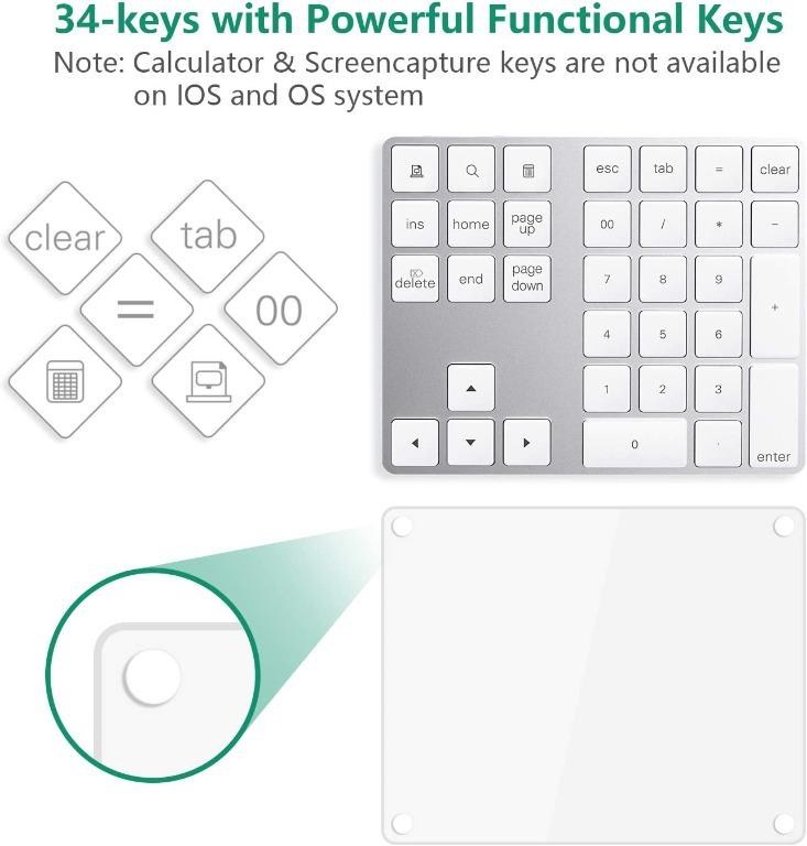 Cateck Bluetooth Numeric Keypad with Multiple Shortcuts 34-Keys Number Pad wireless portable ...