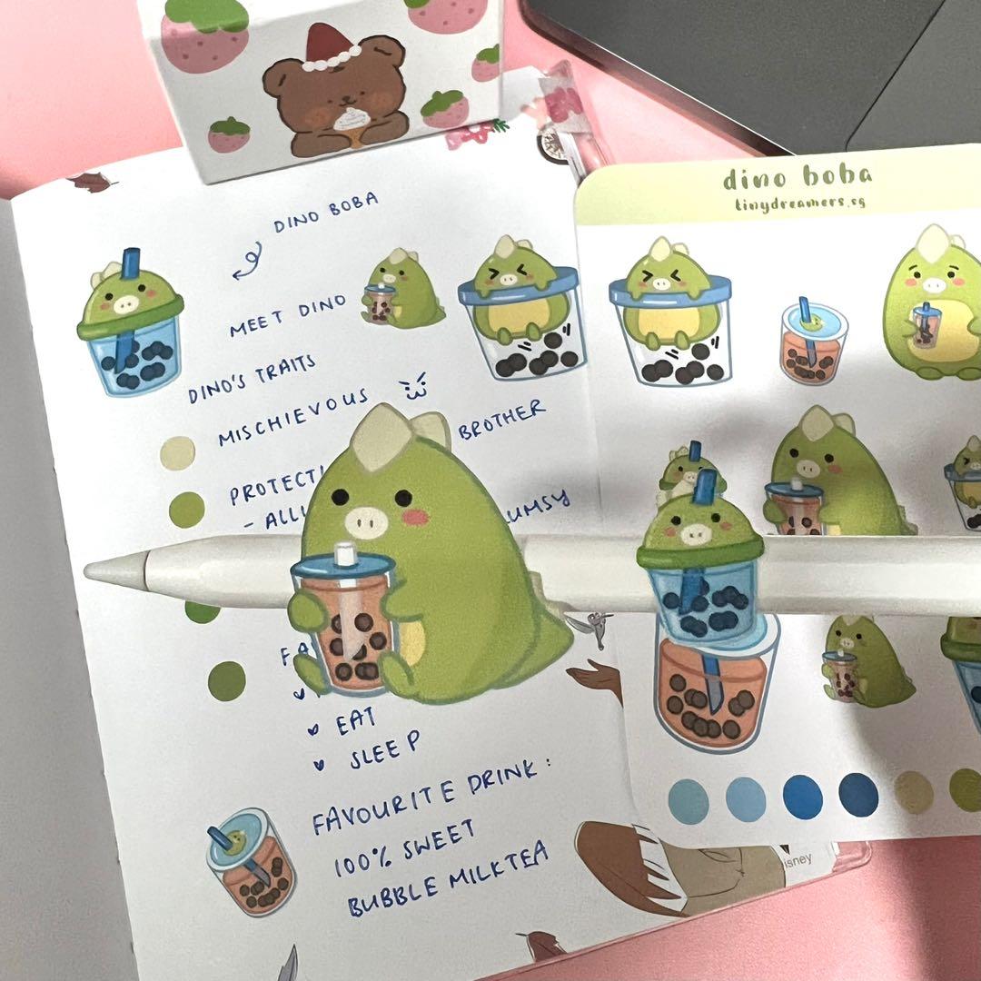 Dino Boba Sticker Sheet, Hobbies & Toys, Stationery & Craft, Art ...