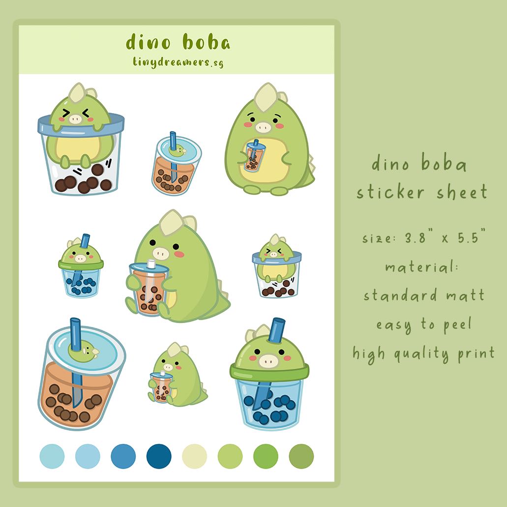 Dino Boba Sticker Sheet, Hobbies & Toys, Stationery & Craft, Art ...