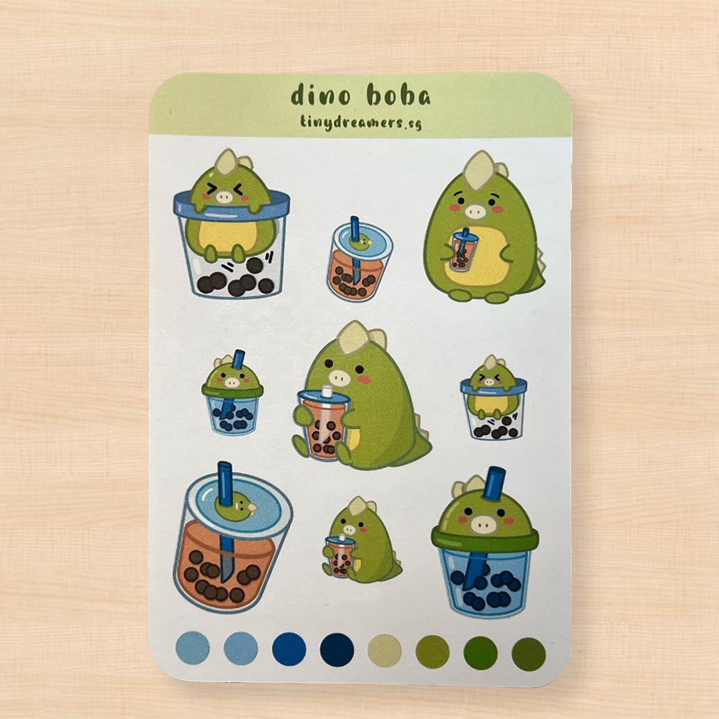 Dino Boba Sticker Sheet, Hobbies & Toys, Stationery & Craft, Art ...