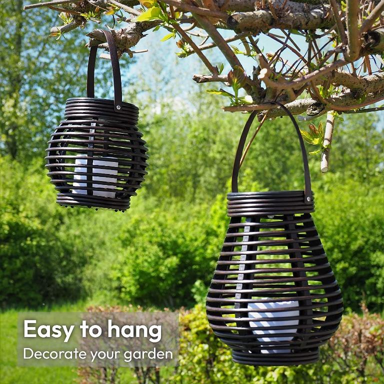Gadgy Solar Rattan Lights | 2 Piece Solar Lanterns | Brown Marbled ...