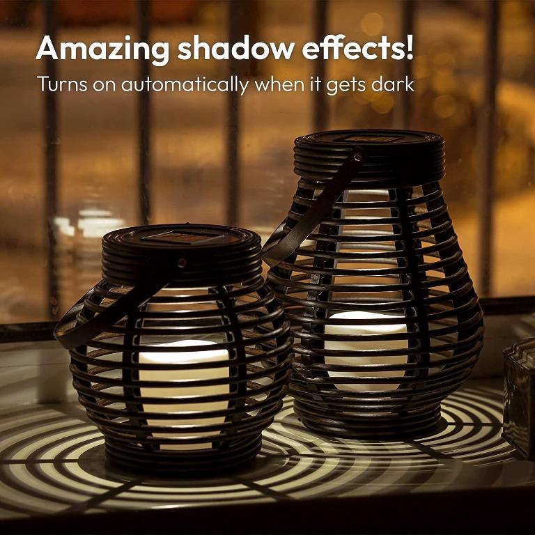 Gadgy Solar Rattan Lights | 2 Piece Solar Lanterns | Brown Marbled ...