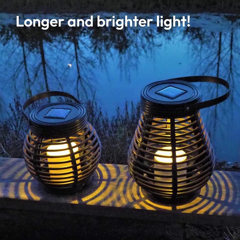 Gadgy Solar Rattan Lights | 2 Piece Solar Lanterns | Brown Marbled ...