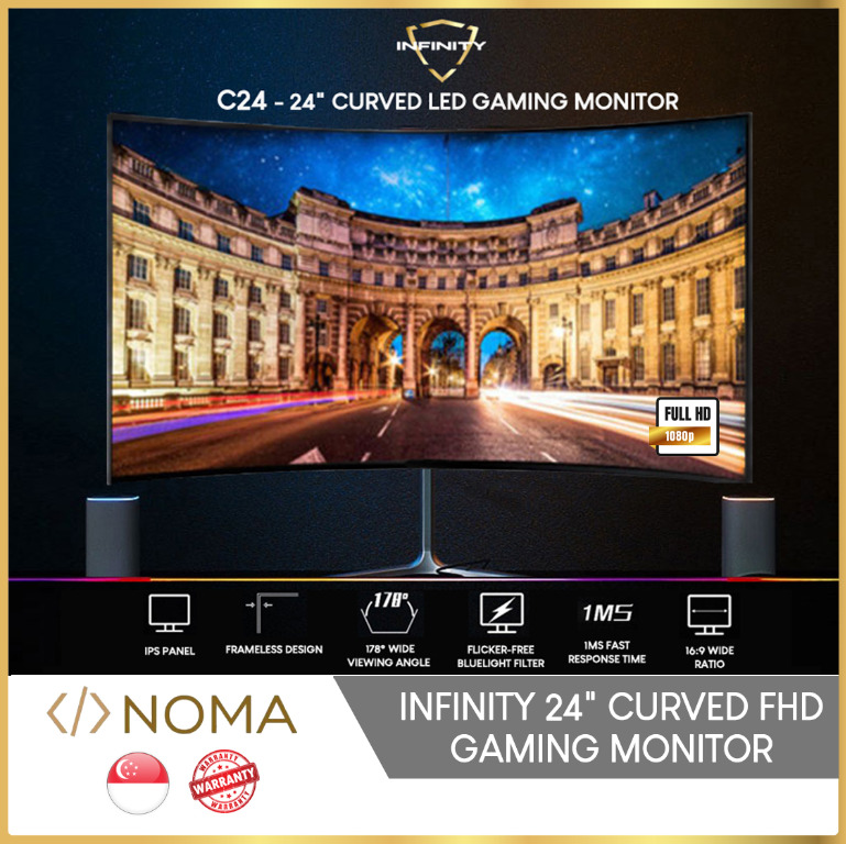 Infinity C24 24" FHD Curved LED Monitor | 75Hz/144Hz Refresh Rate 1ms ...