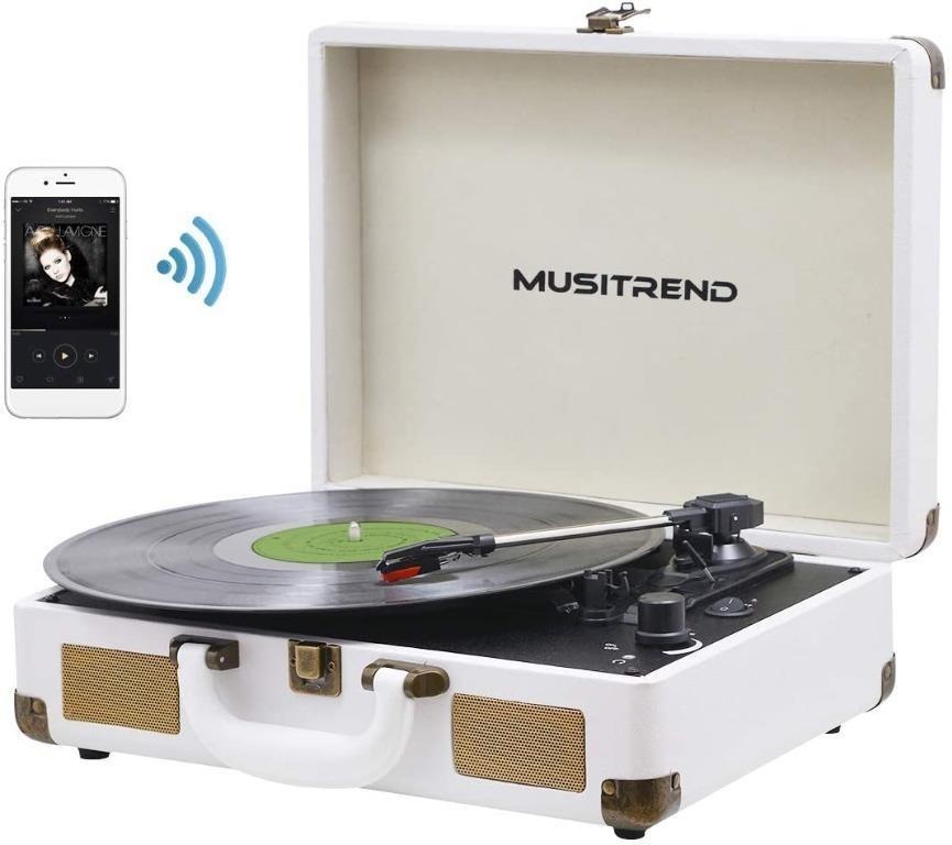 MUSITREND Bluetooth Vinyl Record Player 3-Speed Belt-Drive Supports ...