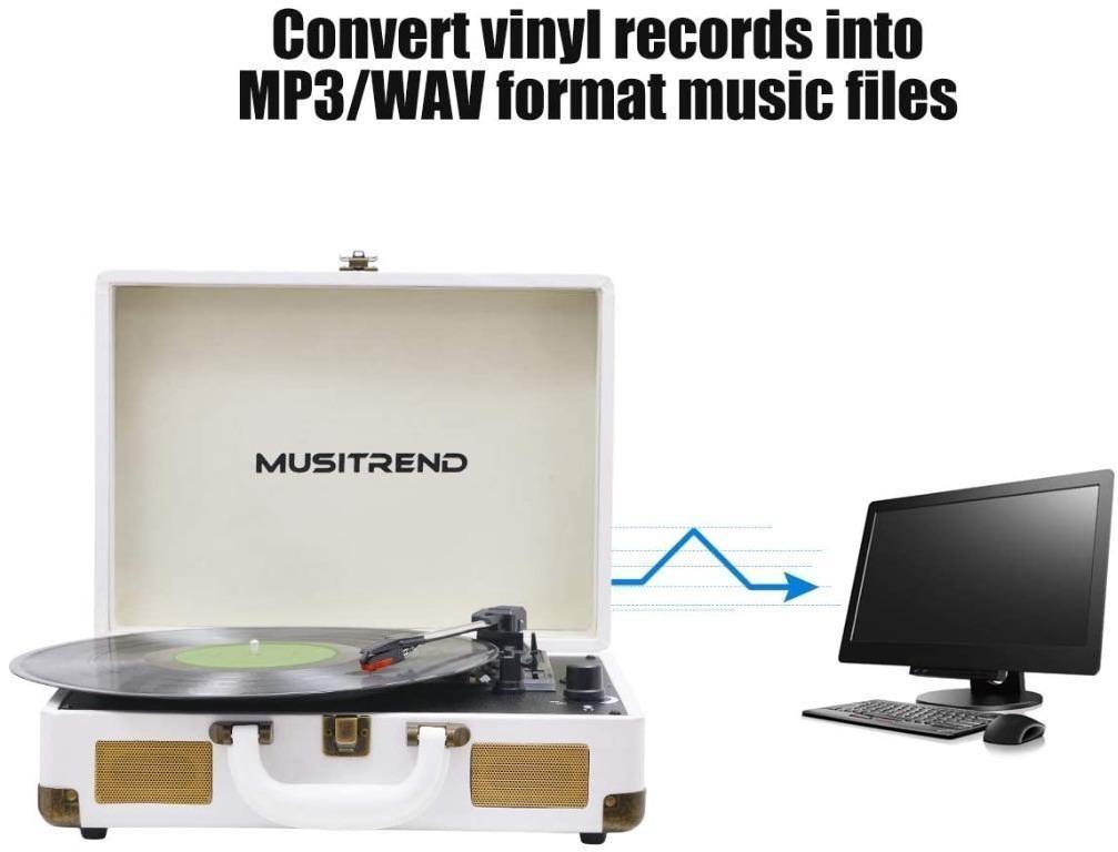 MUSITREND Bluetooth Vinyl Record Player 3-Speed Belt-Drive Supports ...