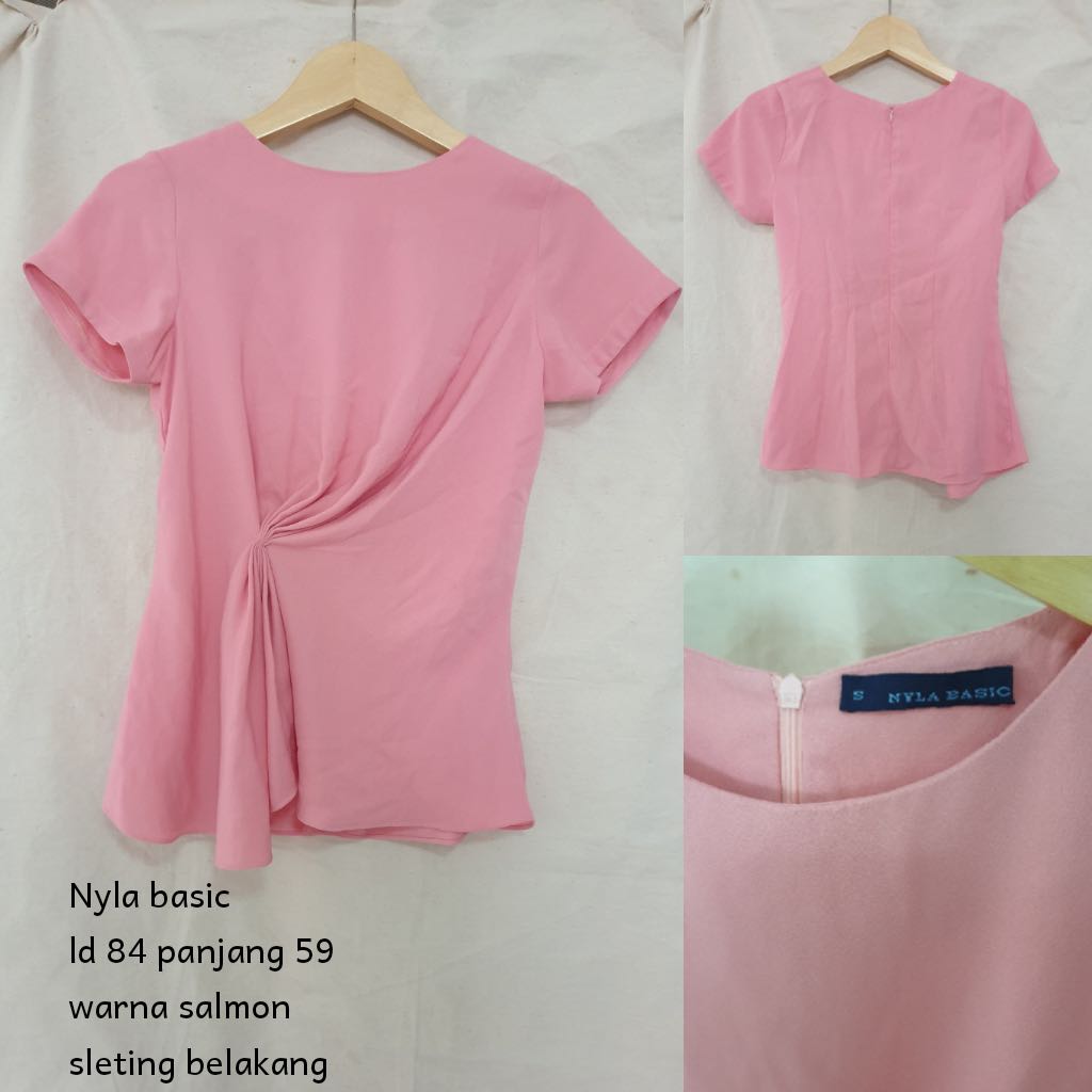 Nyla pink merah muda ruffle ribbon pita blouse basic korean korea top ...