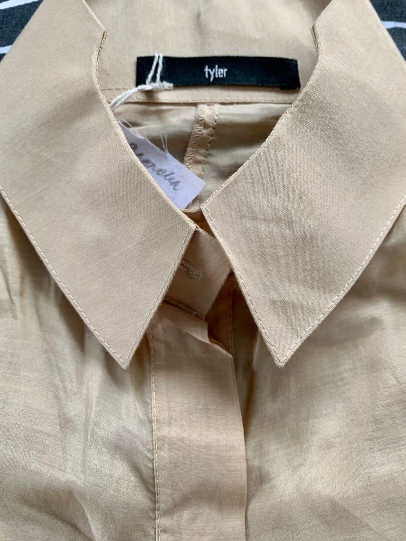 Original Tyler Sheer Beige Scrunched Polo, Women's Fashion, Tops ...