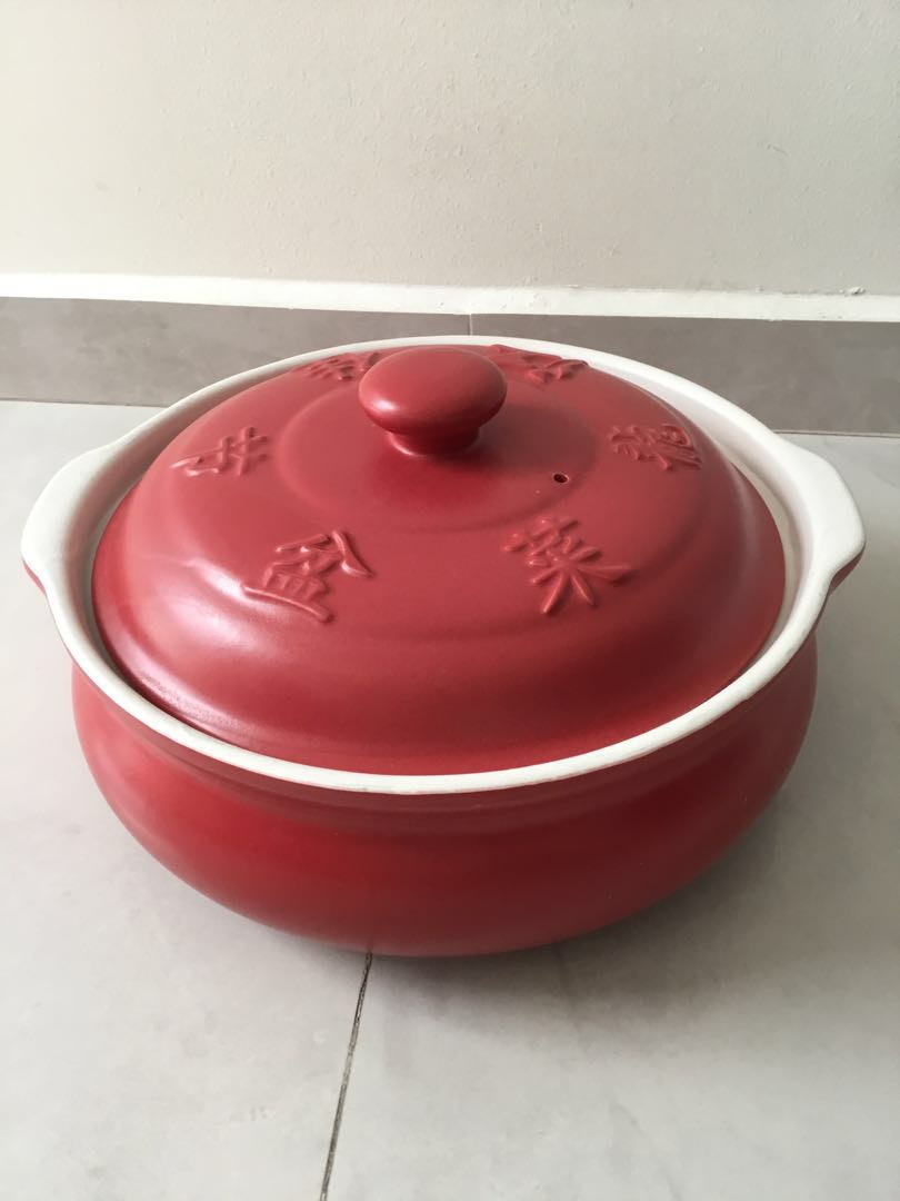 Penchai Large Claypot Crockpot Red Auspicious, Furniture & Home Living ...