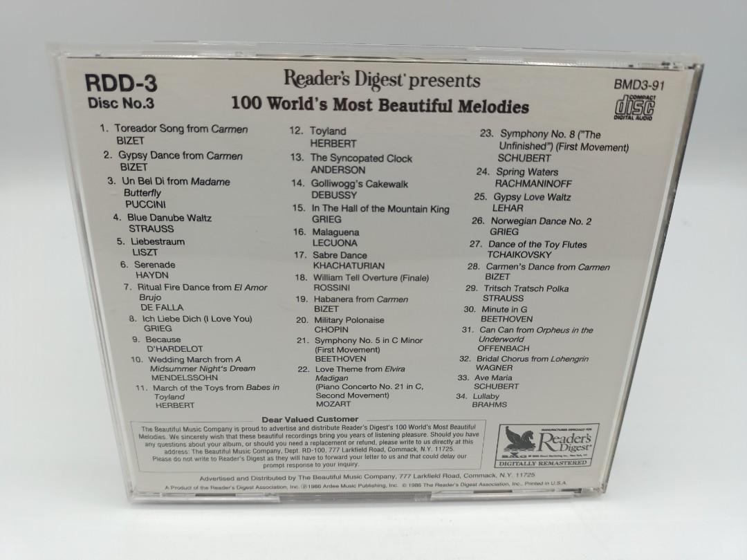 Reader's Digest /Three-Disc (100 World's Most Beautiful Melodies )1986 ... Reader's Digest /Three-Disc (100 World's Most Beautiful Melodies )1986 ...