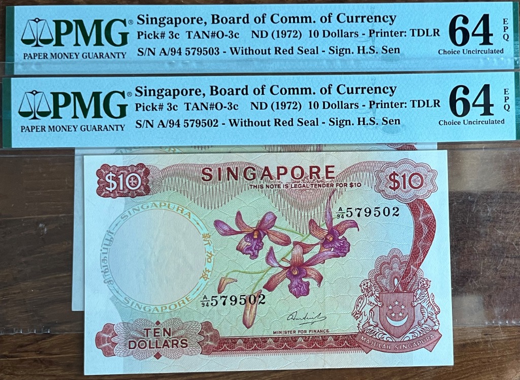 Singapore Orchid $10 PMG 64 x 2 (1972 - HSS Without Seal), Hobbies ...