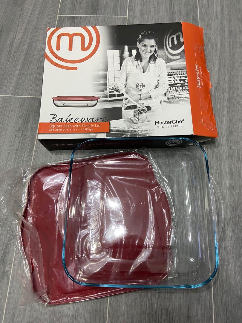 全新 Master Chef 28cm耐熱玻璃焗爐方型盤 連蓋 Square Dish with plastic lid #消費前減廢, 傢俬 ...
