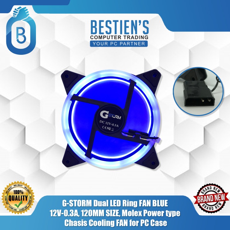 G-STORM Dual LED Ring FAN BLUE ,12V-0.3A, 120MM SIZE, Molex Power type ...