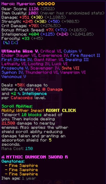 Hypixel Skyblock Hyperion (5-Star Maxed), 電子遊戲, 遊戲機配件, 遊戲週邊商品 - Carousell