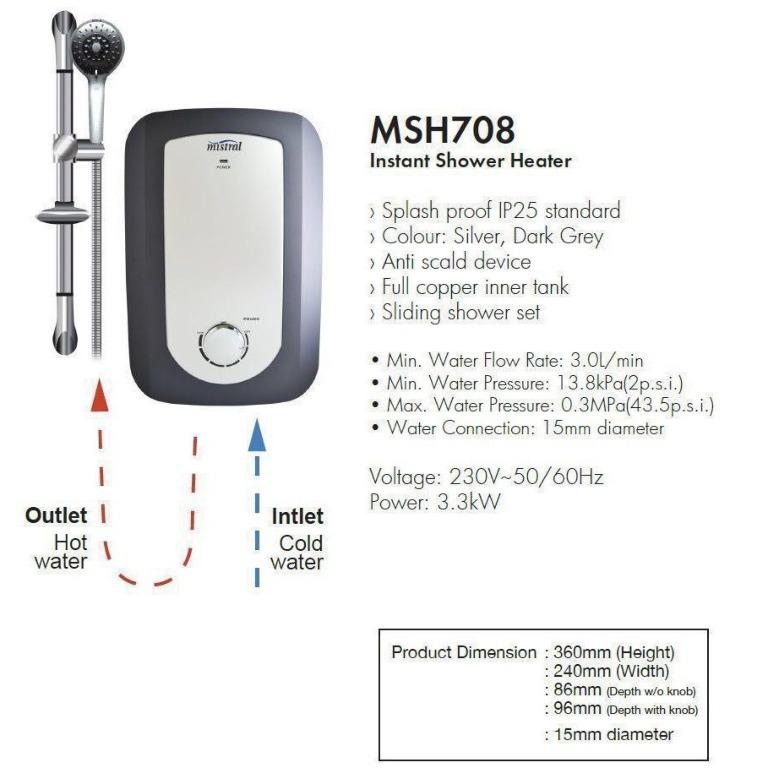 Mistral MSH708 Instant Shower Heater, TV & Home Appliances, Water ...