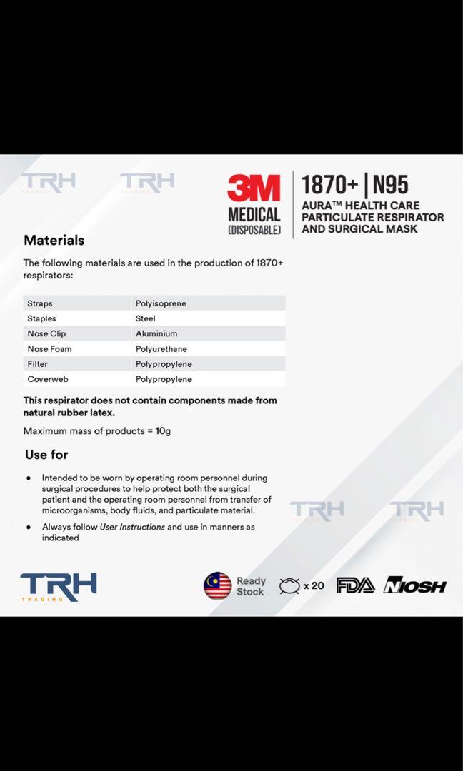 [ORIGINAL] 3M 1870+ AURA N95 RESPIRATOR, SIRIM, NIOSH AND DOSH APPROVED ...