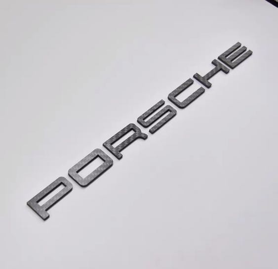 Porsche logo word carbon firber, Car Accessories, Accessories on Carousell