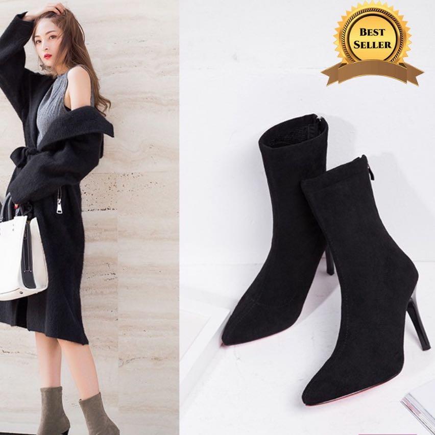 Sepatu boots Heels Korean style, Fesyen Wanita, Sepatu di Carousell