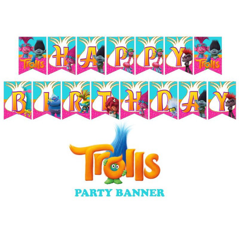 Trolls Movie Theme Birthday Party Banner Decoration Personalized ...