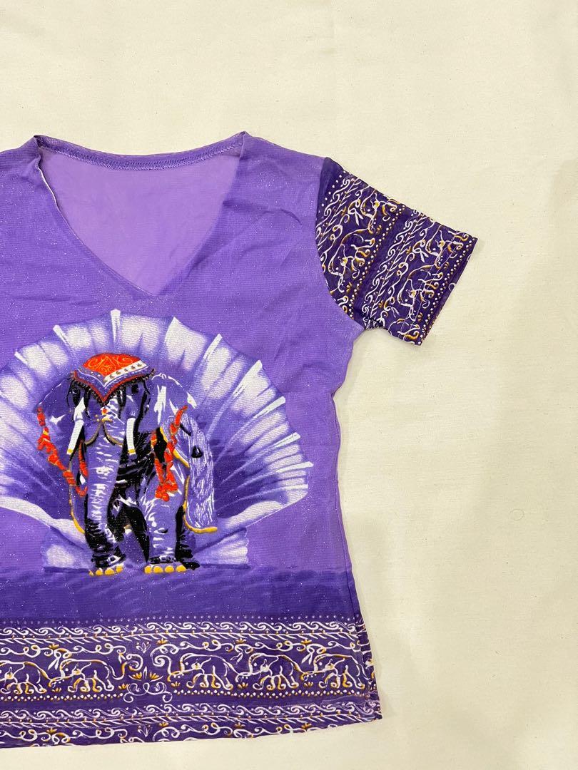 Violet elephant graphic top, Women's Fashion, Tops, Shirts on Carousell