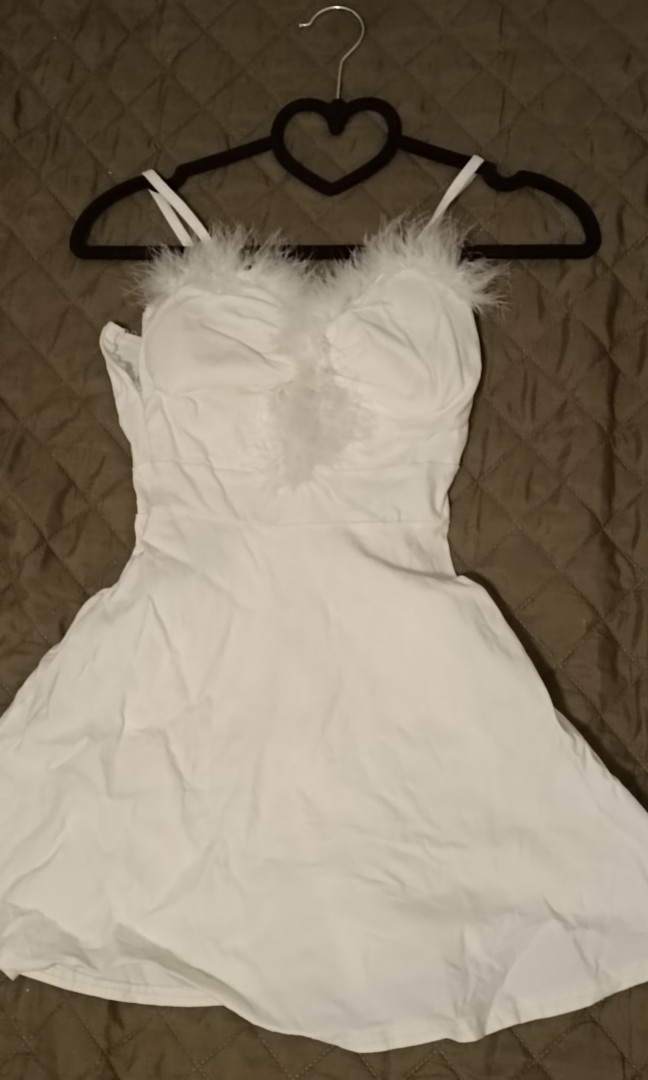 white fur dress, Women's Fashion, Dresses & Sets, Evening dresses ...