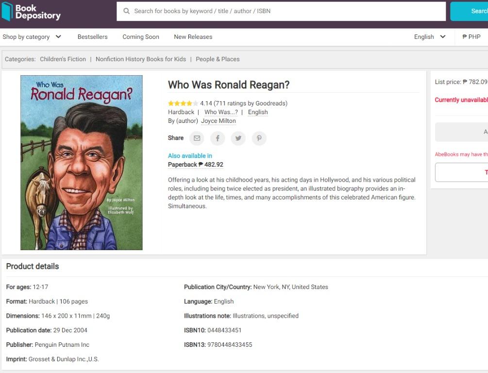 Who Was President Ronald Reagan Historical Biography USA Book by Joyce ...