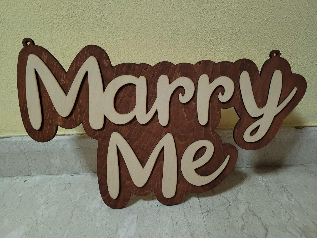 Wooden Marry Me signage, Furniture & Home Living, Home Decor, Wall ...