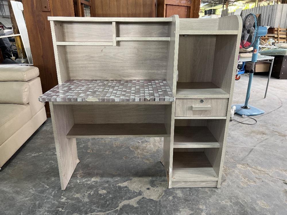 Wooden Study Desk with Shelf / Meja Belajar Kayu dengan Rak, Furniture ...