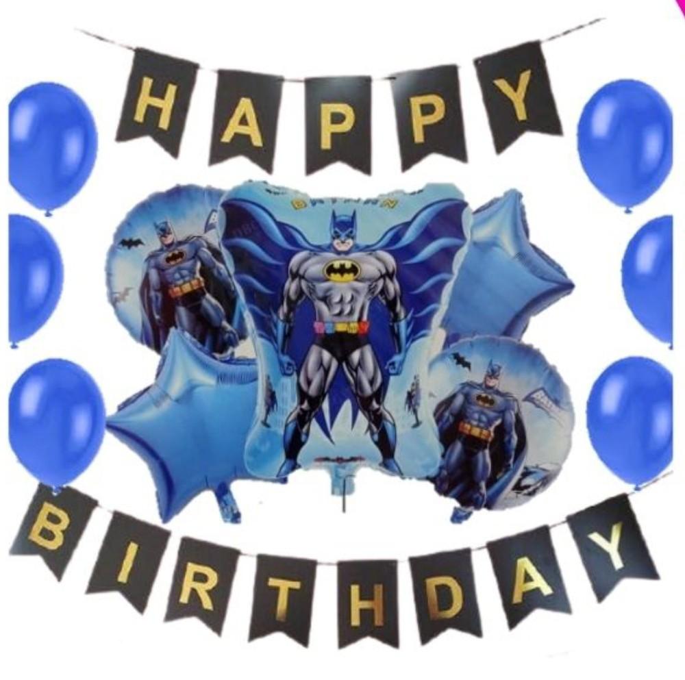 Batman Theme Party Decoration with Happy Birthday Banner Blue Balloons ...