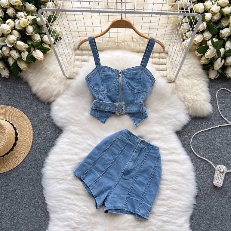Denim Shorts Coords, Women's Fashion, Dresses & Sets, Sets or ...