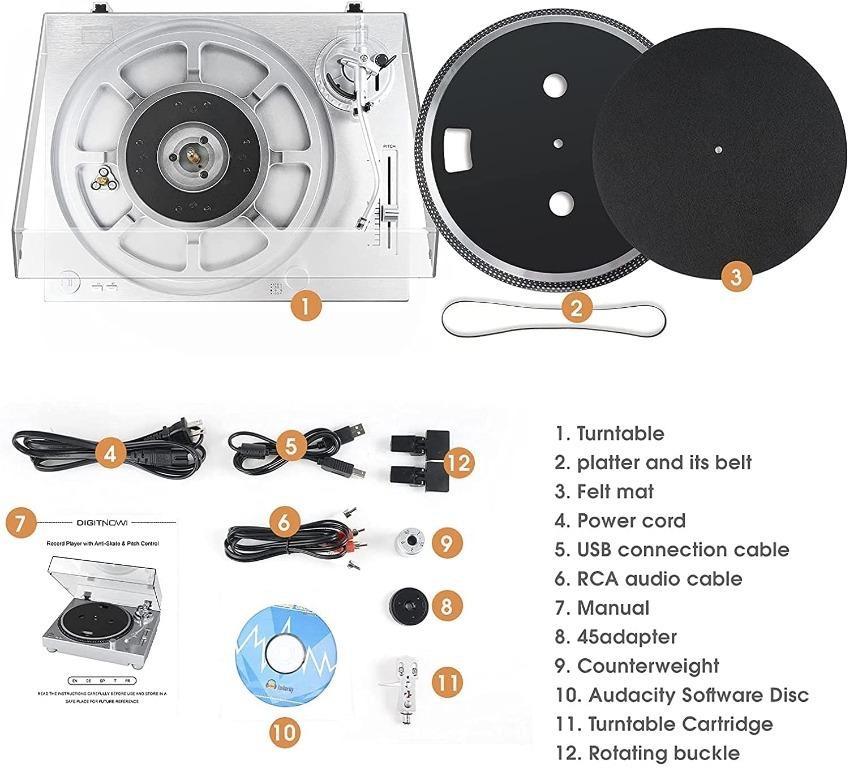 DIGITNOW! High Fidelity Belt Drive Turntable, Vinyl Record Player with ...