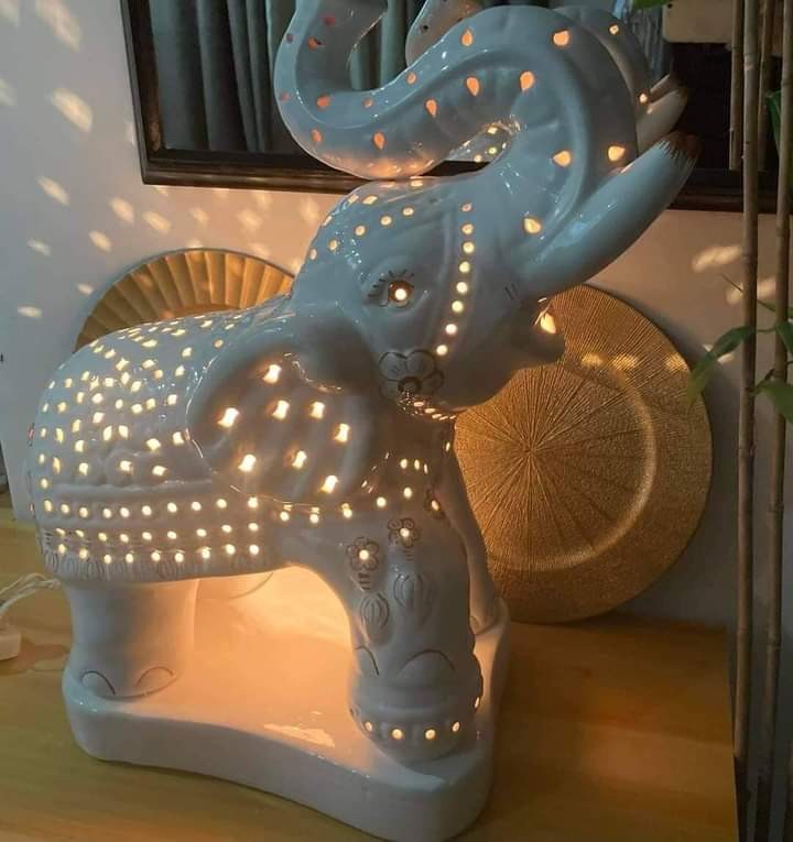 Elephant Ceramic Display with Light, Furniture & Home Living, Home ...