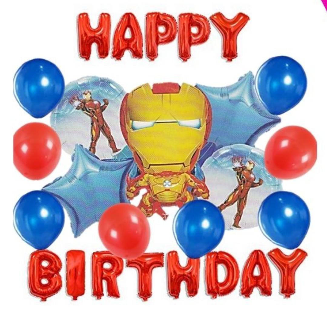 Happy Birthday Party Set Ironman Theme Blue Red Balloons Star Circle ...