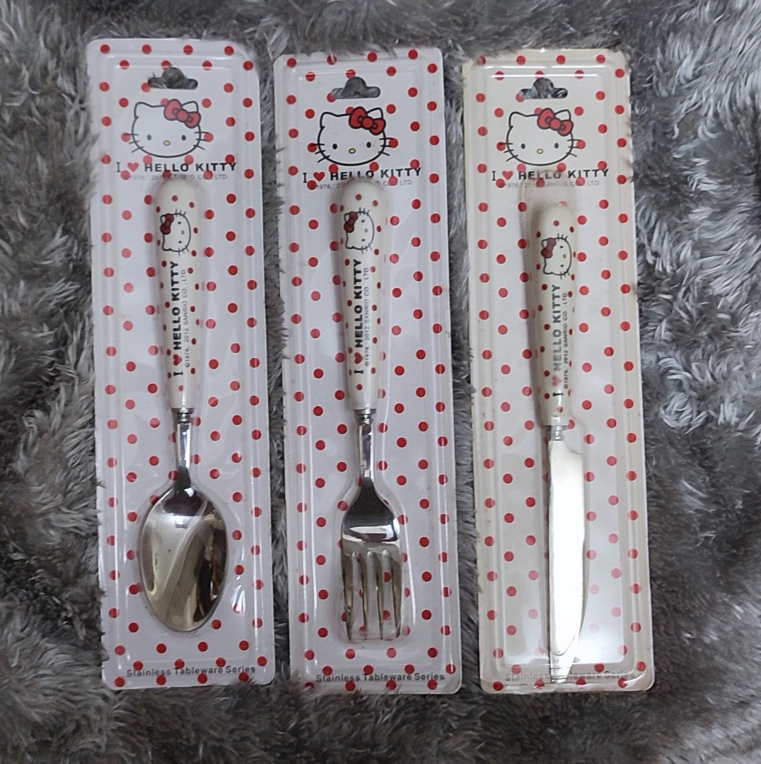 Hello Kitty Spoon Fork Knife Ceramic Set for Girls, Furniture & Home ...