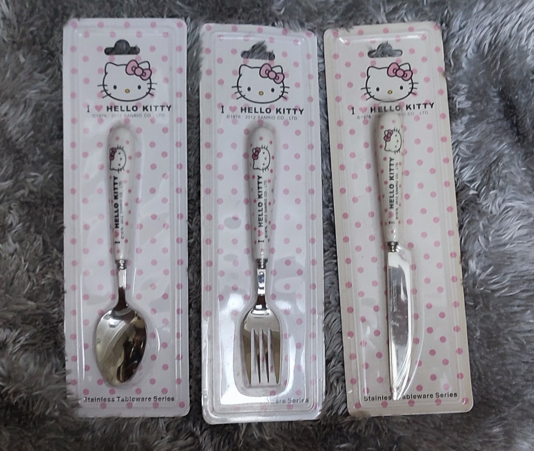 Hello Kitty Spoon Fork Knife Ceramic Set for Adults, Furniture & Home ...