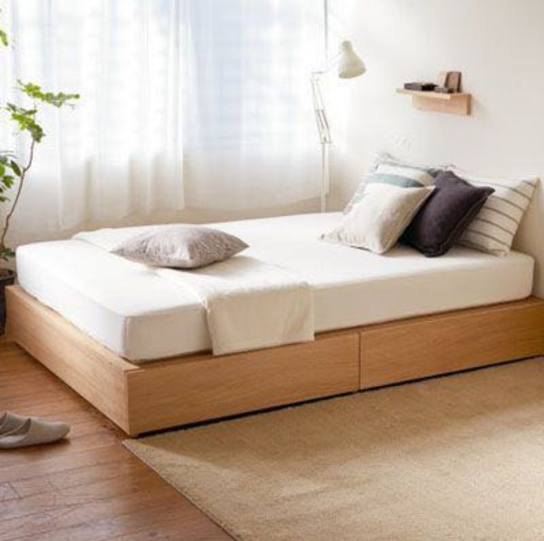 MUJI Double Storage Bed [OAK], Furniture & Home Living, Furniture, Bed ...
