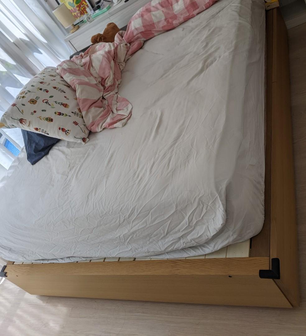 MUJI Double Storage Bed [OAK], Furniture & Home Living, Furniture, Bed ...