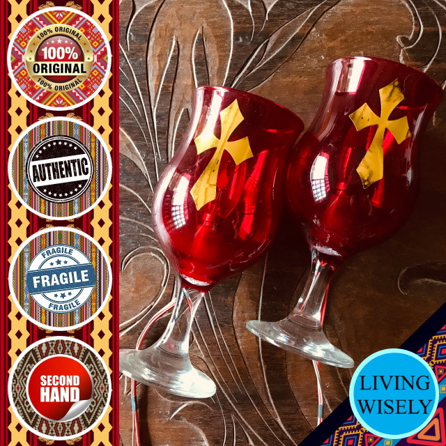 Red Glass Altar Lights with Gold Cross Decals, Hobbies & Toys ...