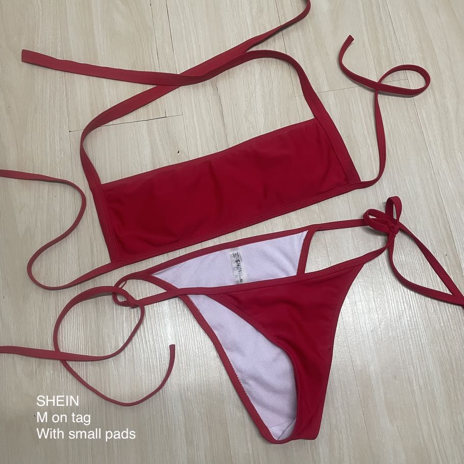 Red Two Piece Bikini Tie String, Women's Fashion, Swimwear, Bikinis ...