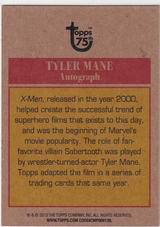 Sabretooth Tyler Mane X-Men TOPPS 75th ANNIVERSARY AUTOGRAPH AUTO card ...