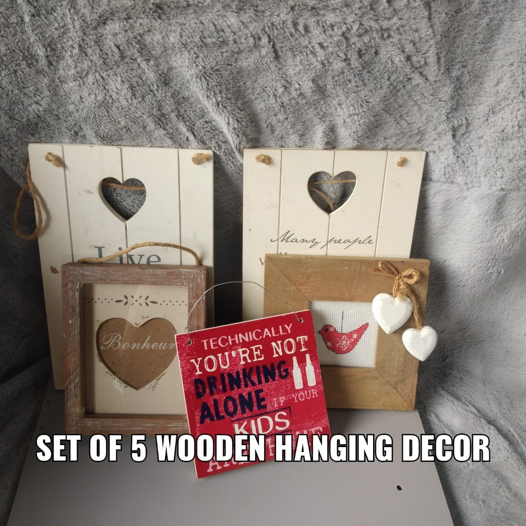 SET OF 5 WOODEN LOVE HEART HANGING DECOR, Furniture & Home Living, Home ...