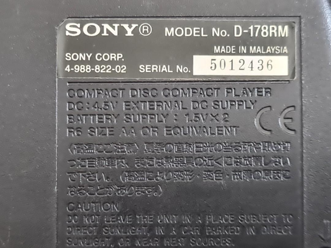 Sony Discman D-178RM Mega Bass Portable CD Player with RM-DM23 Remote ...