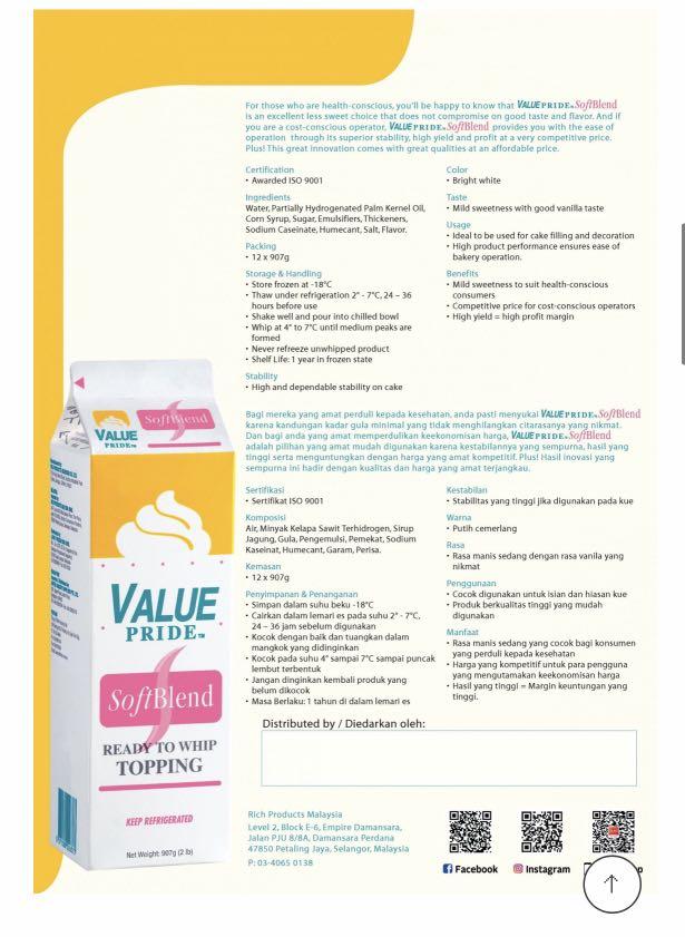 Value pride whipped cream, Food & Drinks, Chilled & Frozen Food on ...