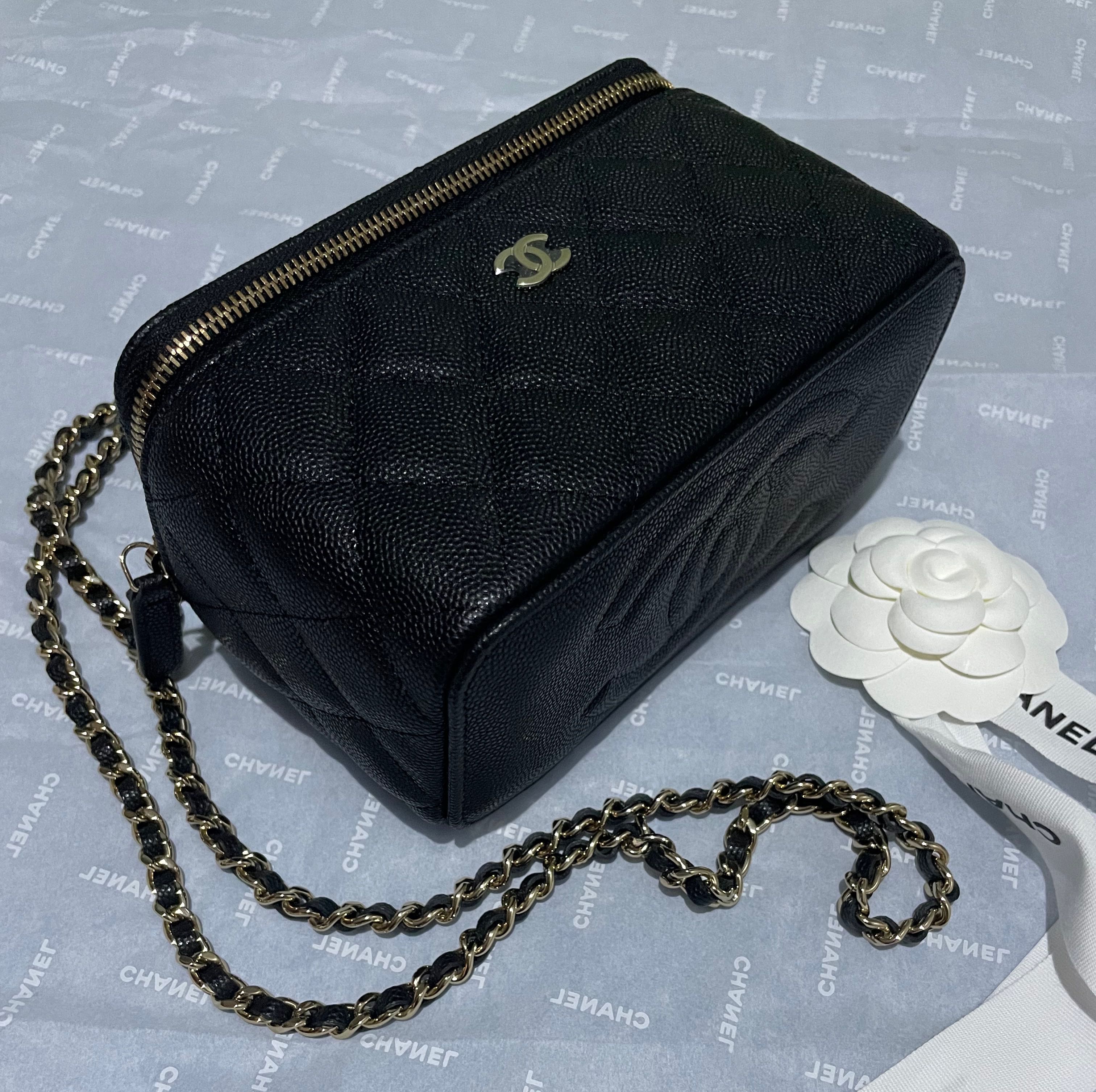 全新 現貨Chanel 黑金 牛皮長盒子 vanity long box black caviar ghw, 名牌, 手袋及銀包 ...