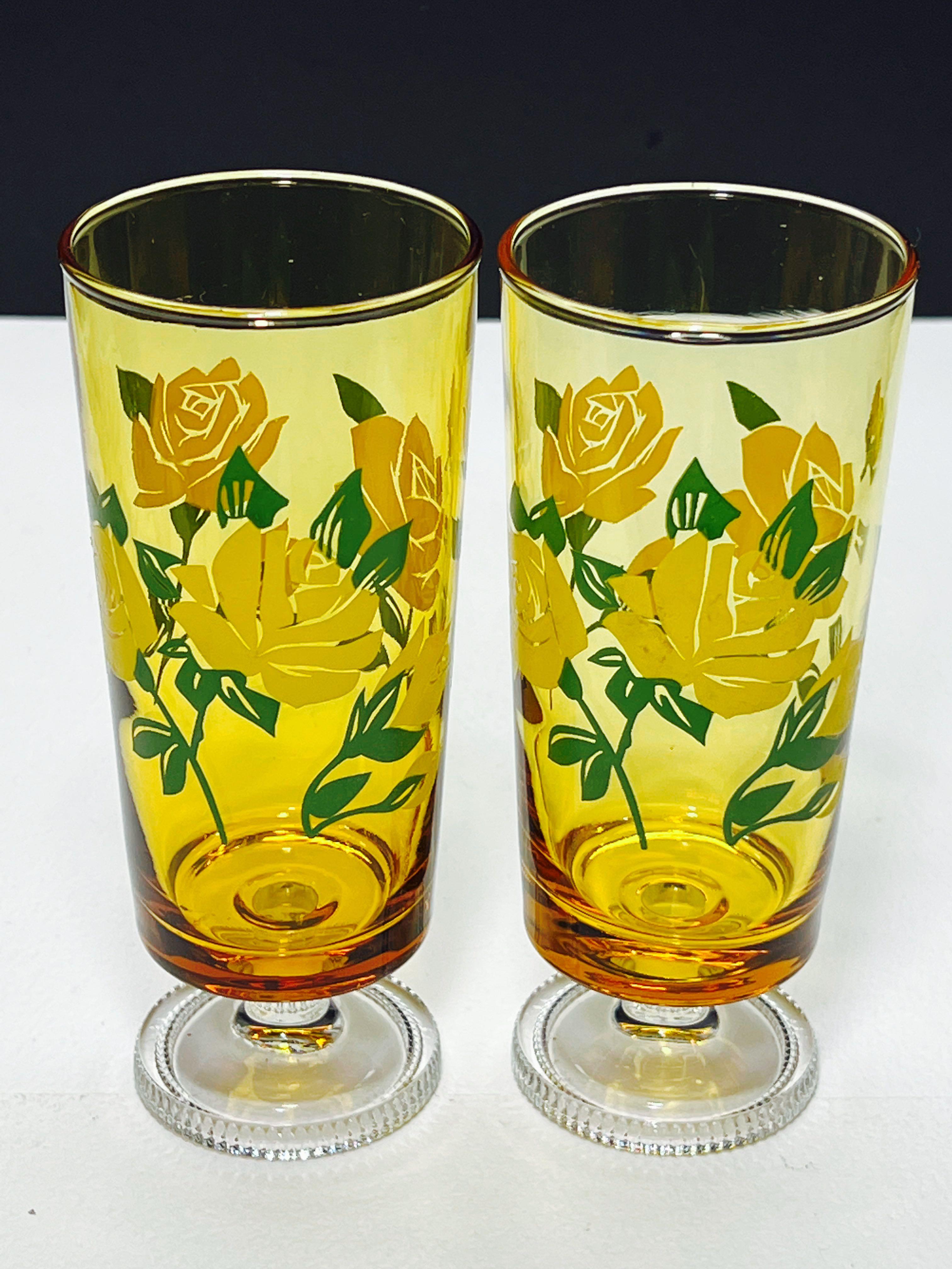 (RESV 14/8) Aderia Yellow Rose Footed Glass (2 pcs), Hobbies & Toys, Memorabilia & Collectibles ...