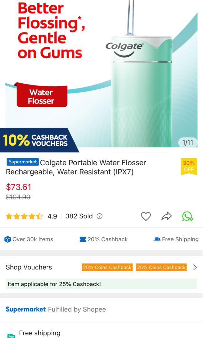 Colgate Portable Water Flosser Rechargeable, Water Resistant (IPX7 ...