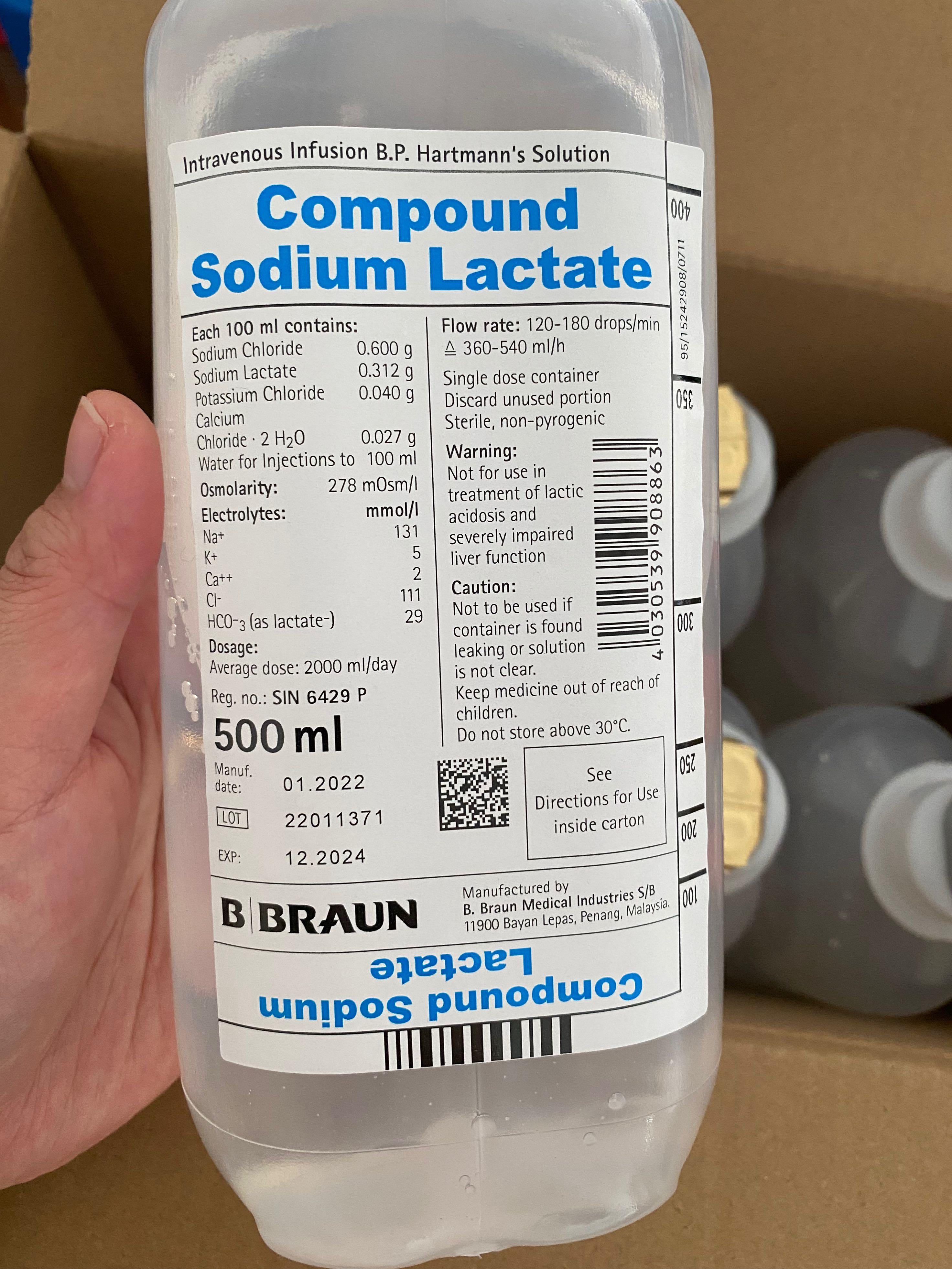 Compound Sodium Lactate 500ml (Braun), Health & Nutrition, Health ...